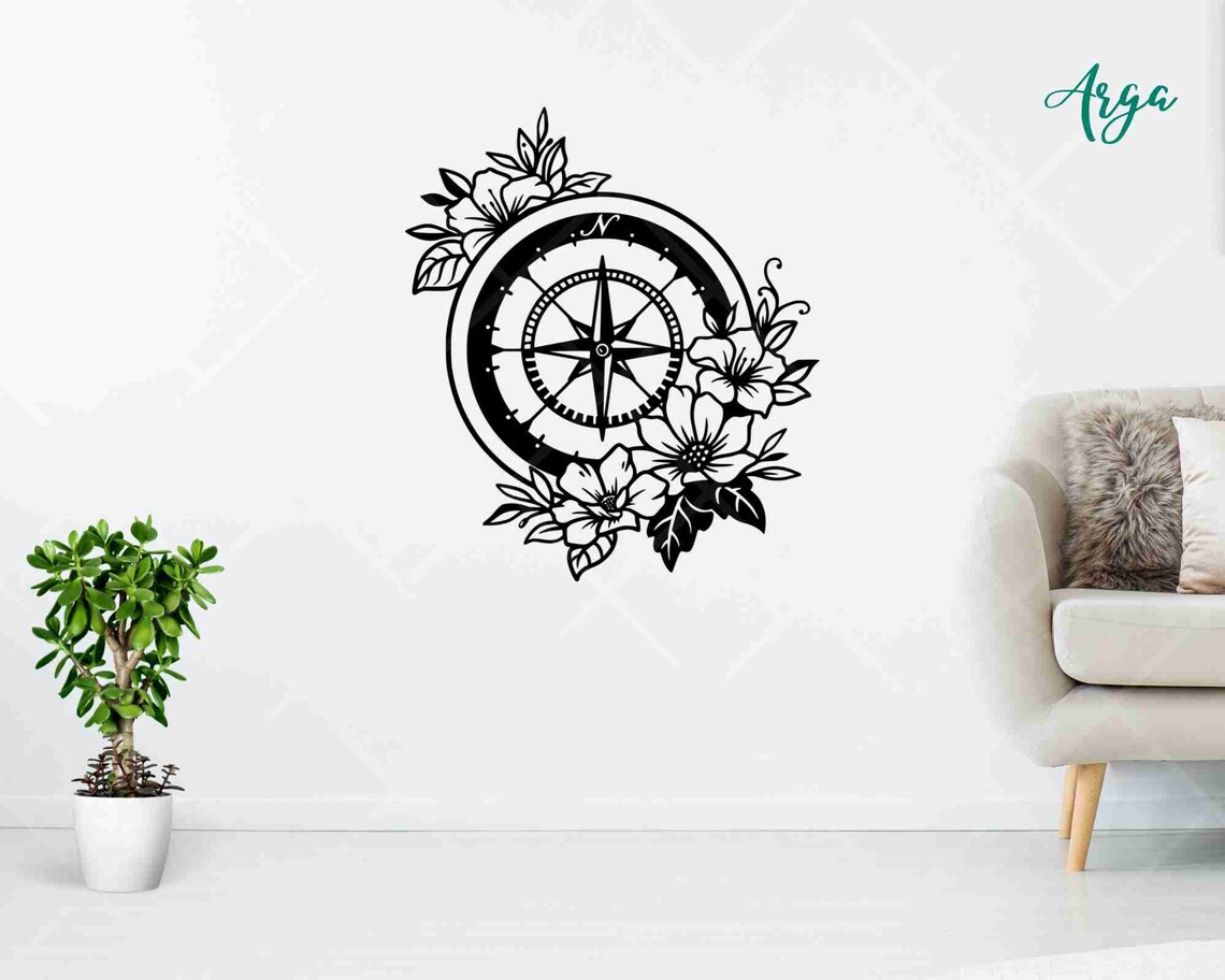 Compass Svg Compass With Flower Svg Compass Rose Svg - Etsy