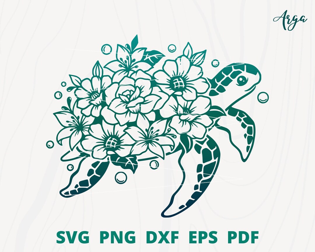 Floral Turtle Svg, Turtle With Flower Svg, Sea Turtle Svg, Ocean Animal ...
