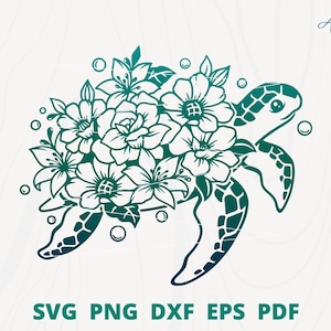 Floral Turtle Svg, Turtle With Flower Svg, Sea Turtle Svg, Ocean Animal ...