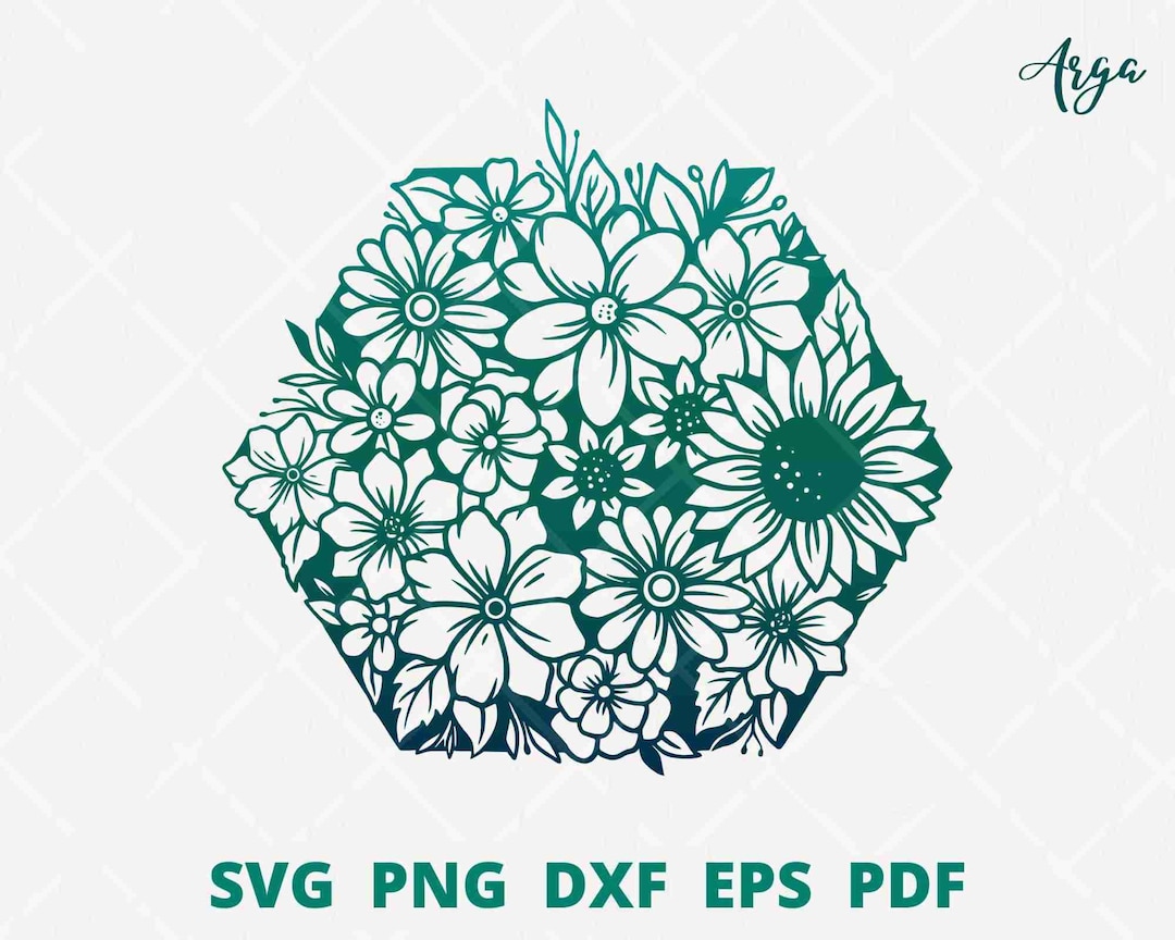 Hexagonal Flowers Svg, Geometric Flower Svg, Flowers Wall Decoration ...