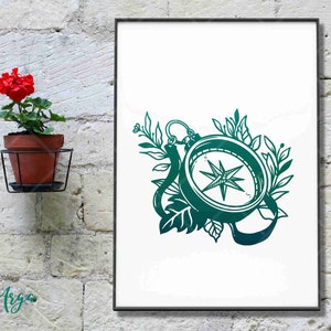 Pocket Compass Svg, Floral Compass Svg, Compass With Flower Svg ...