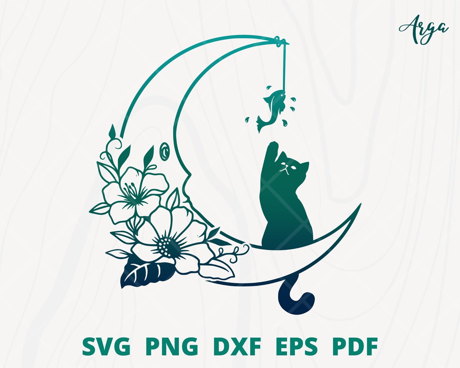 Cat Svg Bundle, Cat in the Moon Svg, Cat With Flower, Crescent Moon Cat ...