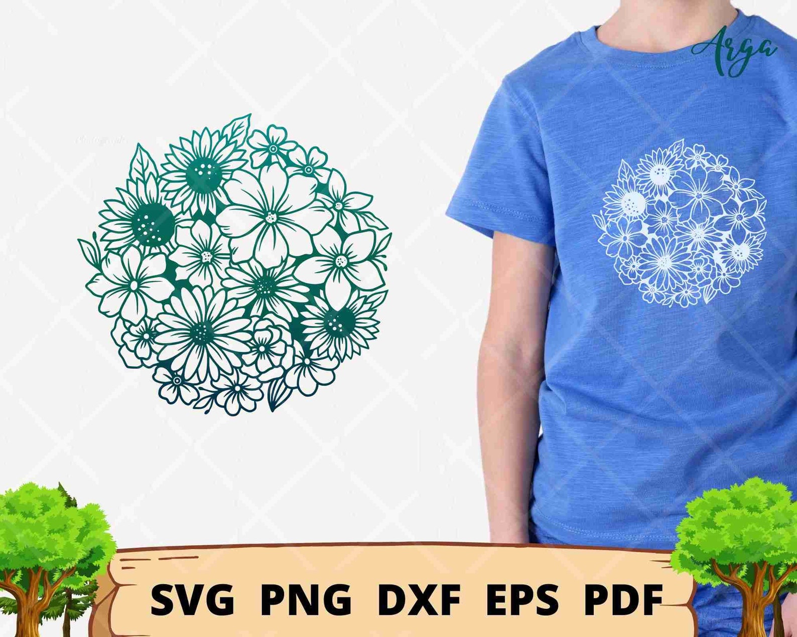 Spring Svg Png Rounded Flowers Svg Circle Flower Svg | Etsy