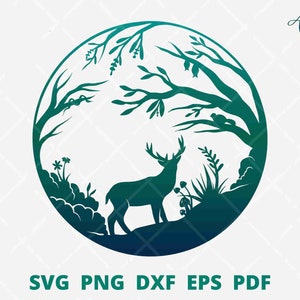 Deer in Woodland Svg, Animal in Woodland Silhouette, Woodland Scene Svg ...