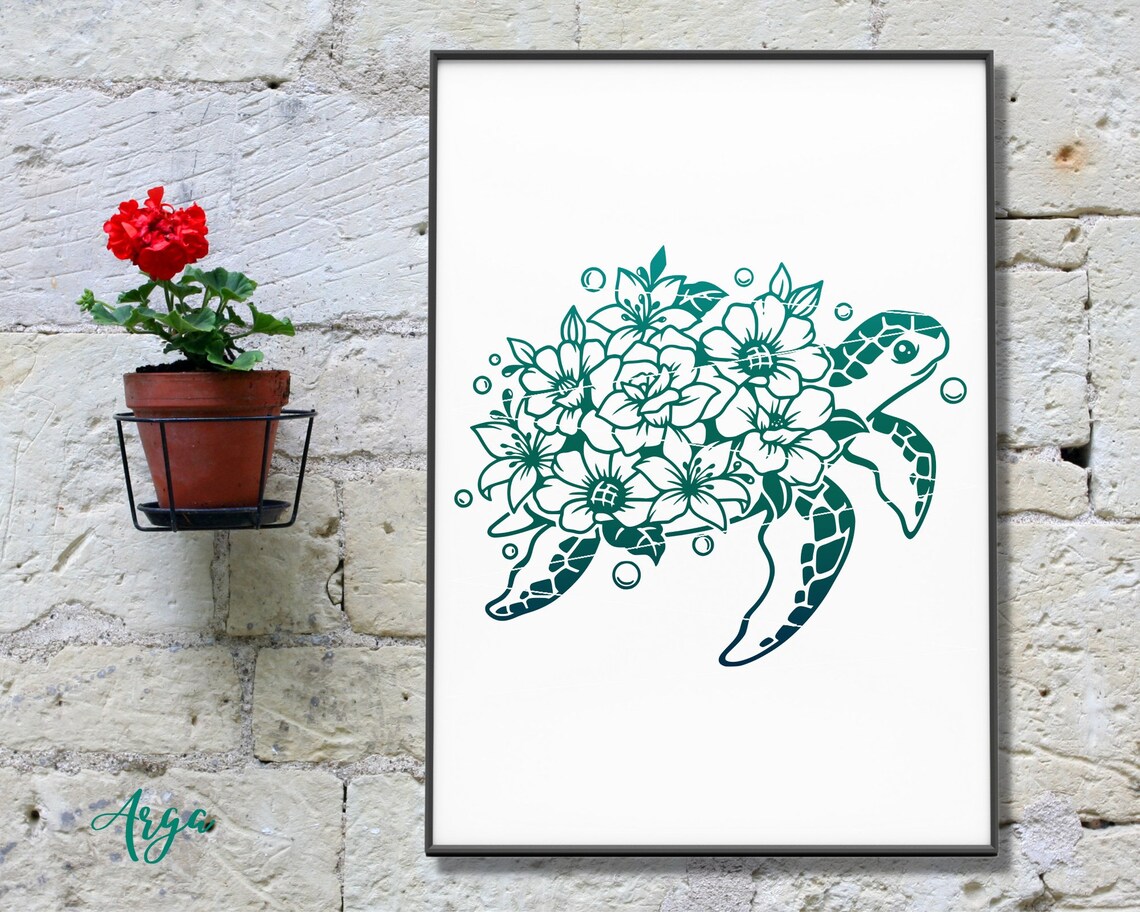 Floral Turtle Svg, Turtle With Flower Svg, Sea Turtle Svg, Ocean Animal ...
