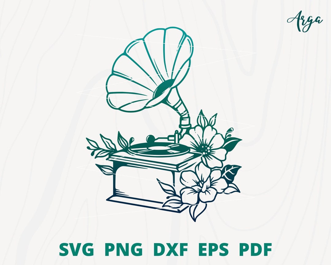 Gramophone Svg, Flower Gramophone, Floral Phonograph Svg, Gramophone ...