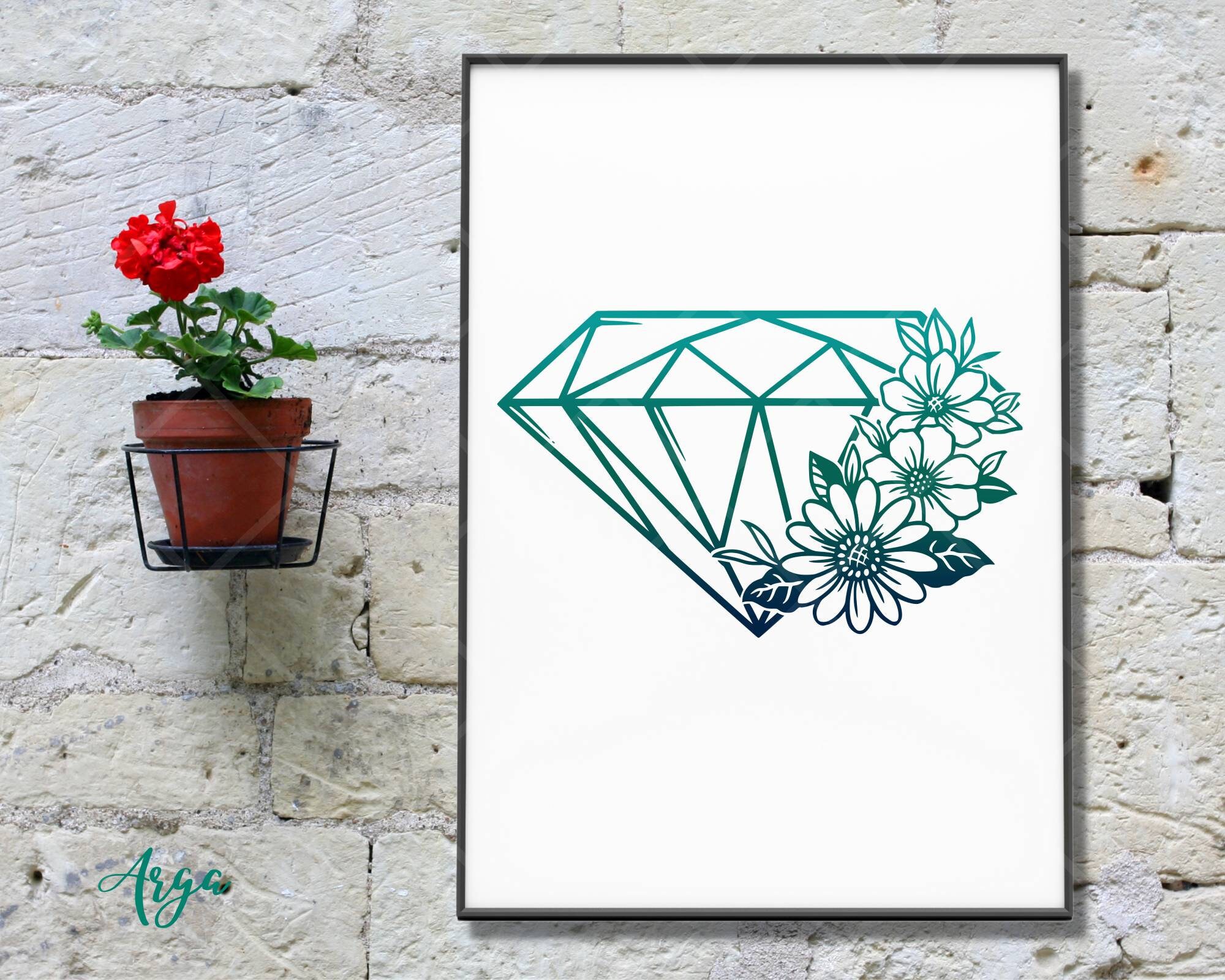 Diamond Svg, Floral Diamond Svg, Diamond With Flower Svg, Flower ...