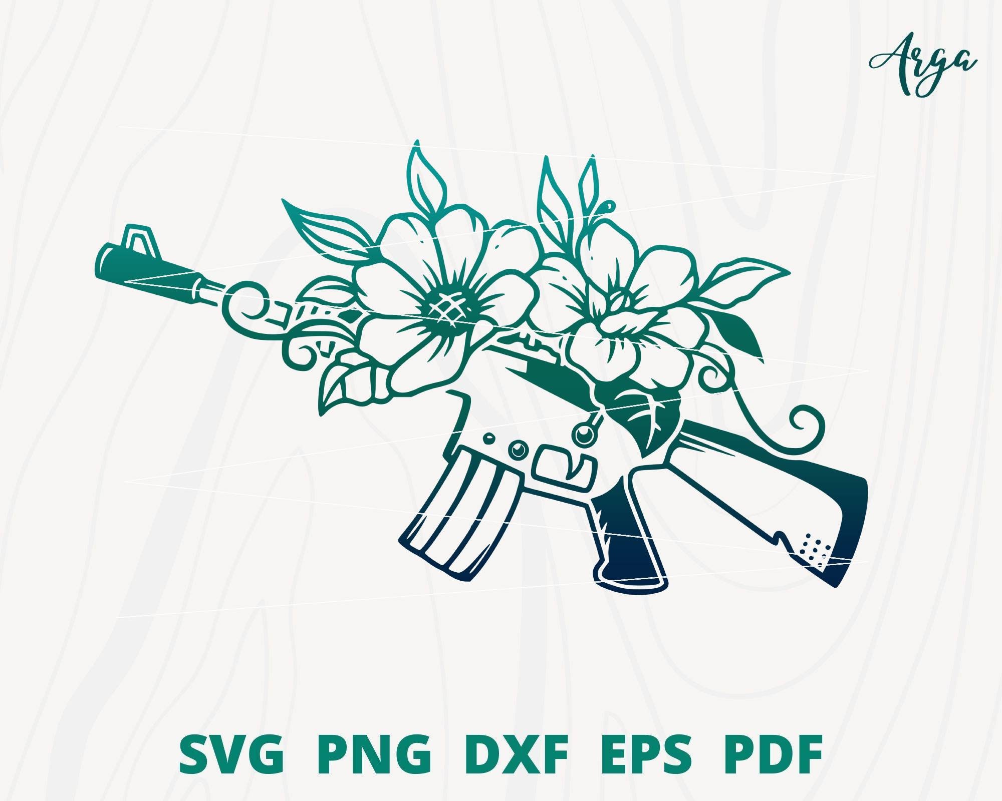 Gun With Flower Svg, Weapon Svg, Assault Rifle Svg, Floral Gun Svg, Gun ...