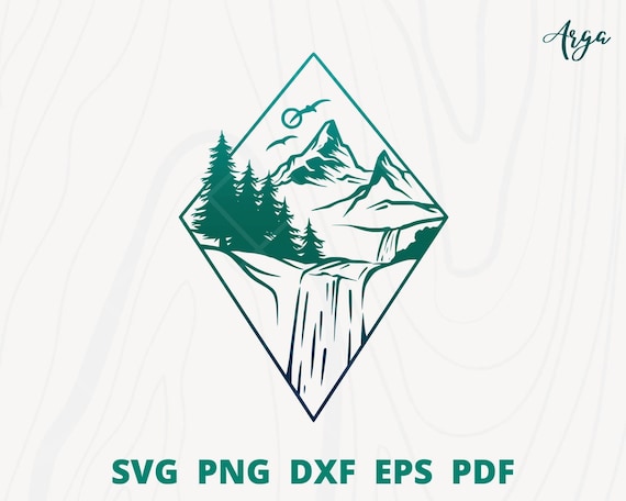 Waterfall Svg River Bellow the Mountain and Pine Tree - Etsy