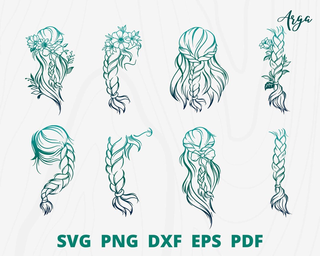 Hair Braided Svg Bundle, Hair Svg, Hair Braided With Flower Svg, Woman ...