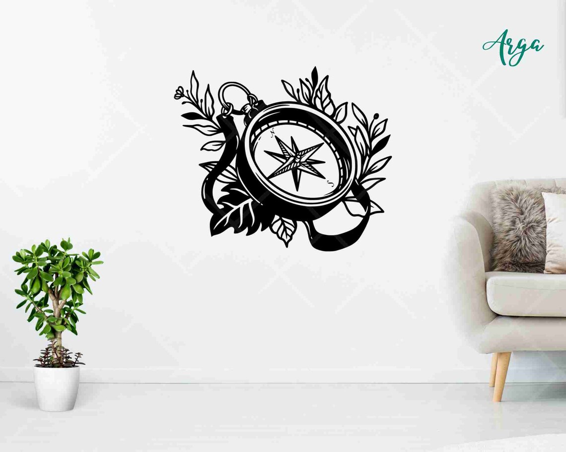 Pocket Compass Svg Floral Compass Svg Compass With Flower | Etsy