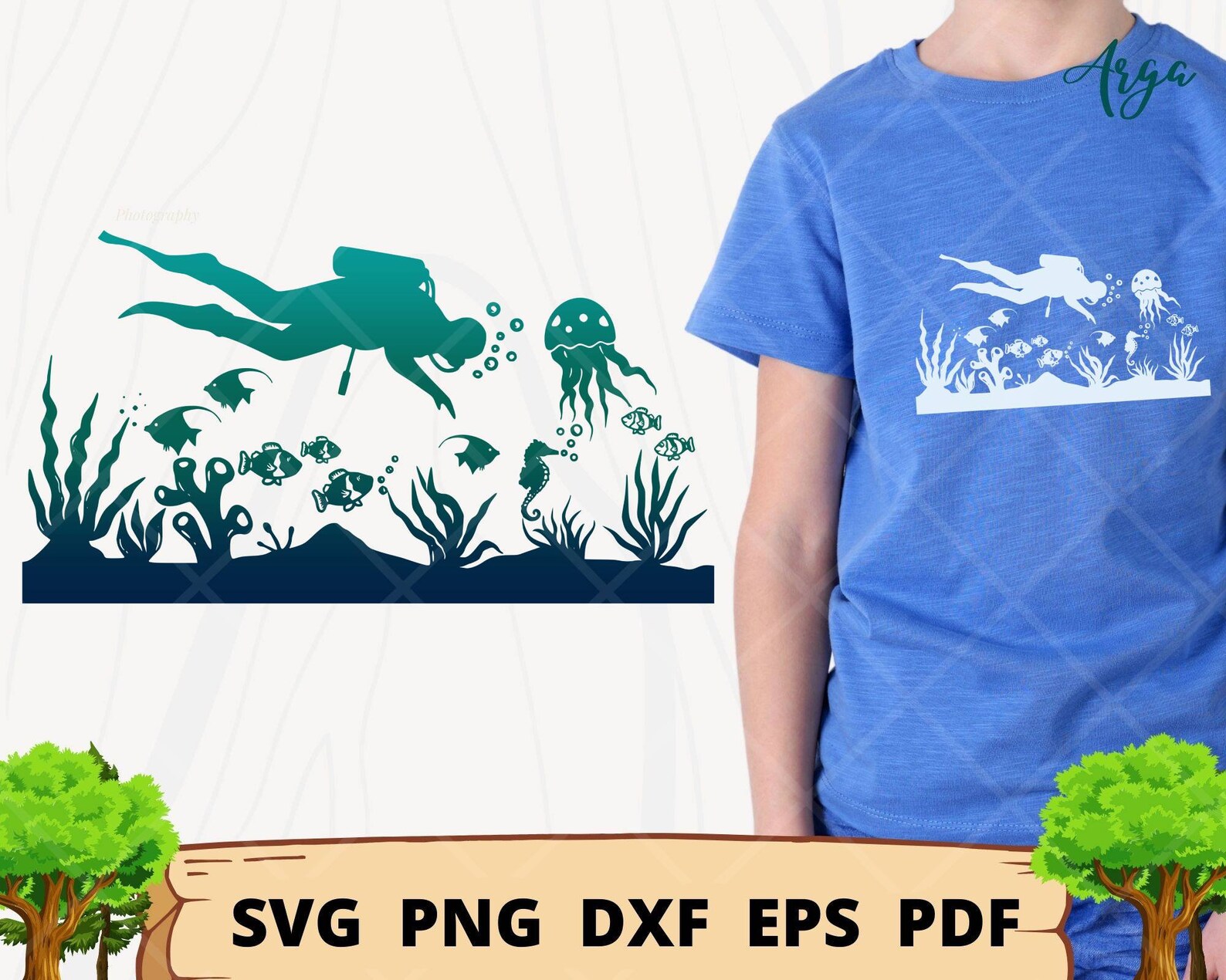 Scuba Diving Svg, Scuba Svg, Underwater Scene Svg, Diver Svg, Under Sea ...
