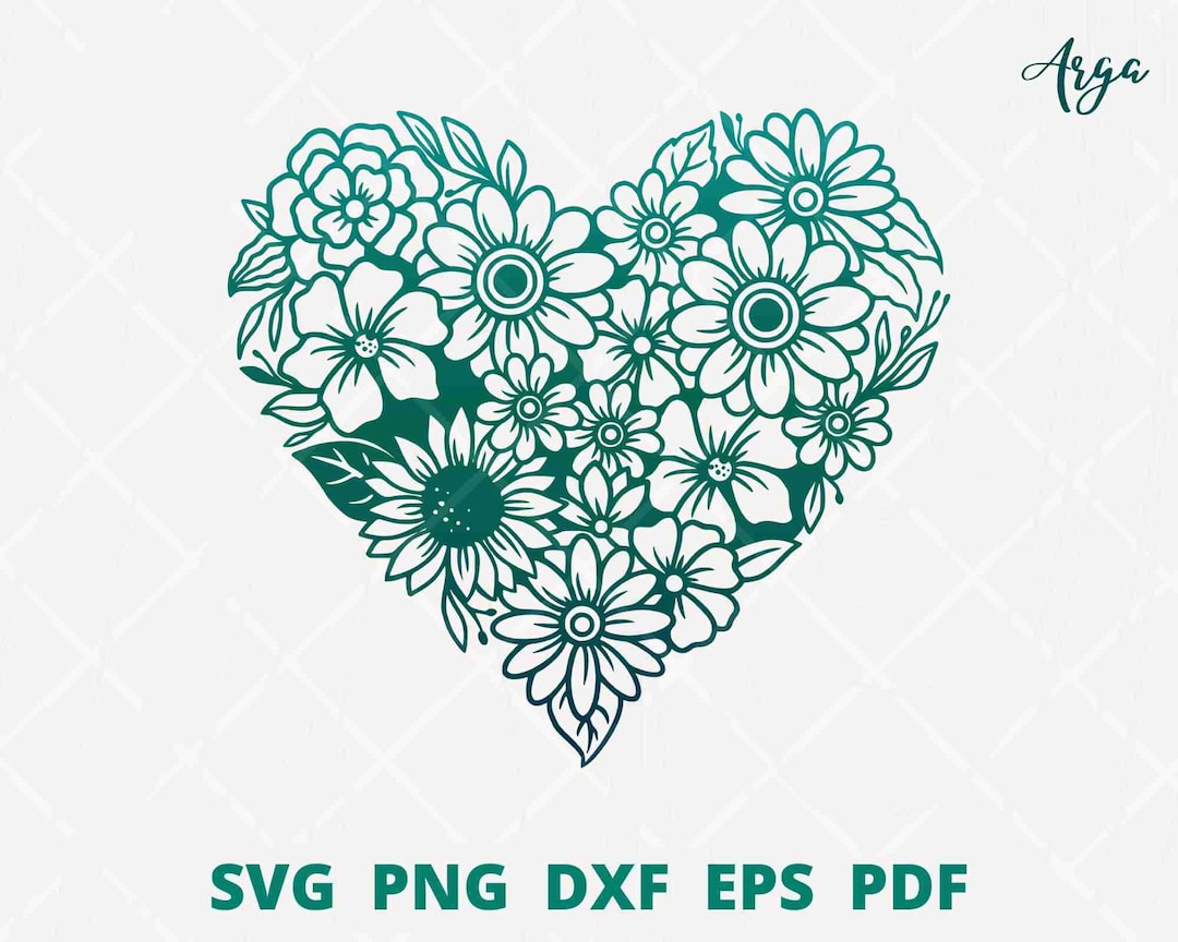 Heart Flowers Svg, Love Flower Svg, Flowers Wall Decoration, Floral ...