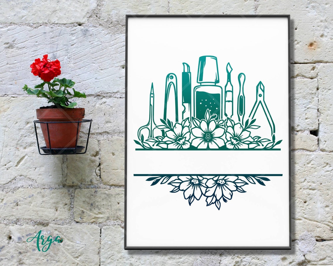 Floral Nail Tech Svg Split Monogram Nail Art Tools Svg Nail - Etsy