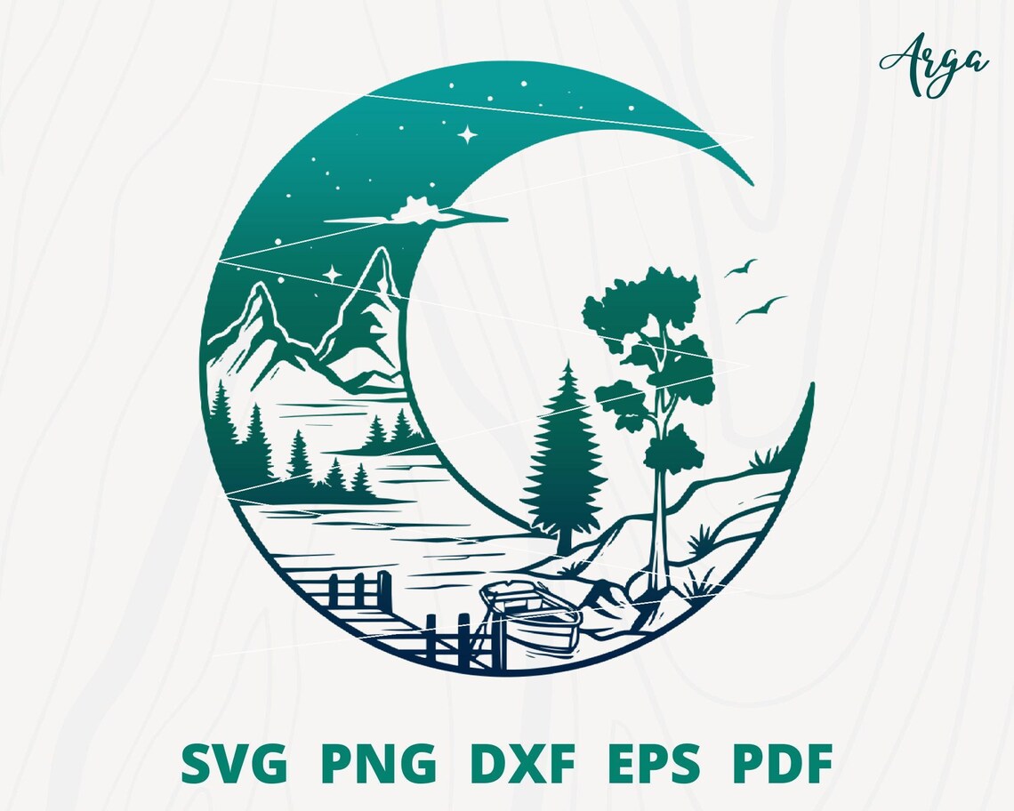 Lake on the Moon Lake Scene Svg Crescent Moon Lake Svg Lake - Etsy