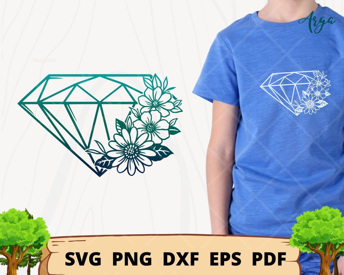 Diamond Svg, Floral Diamond Svg, Diamond With Flower Svg, Flower ...