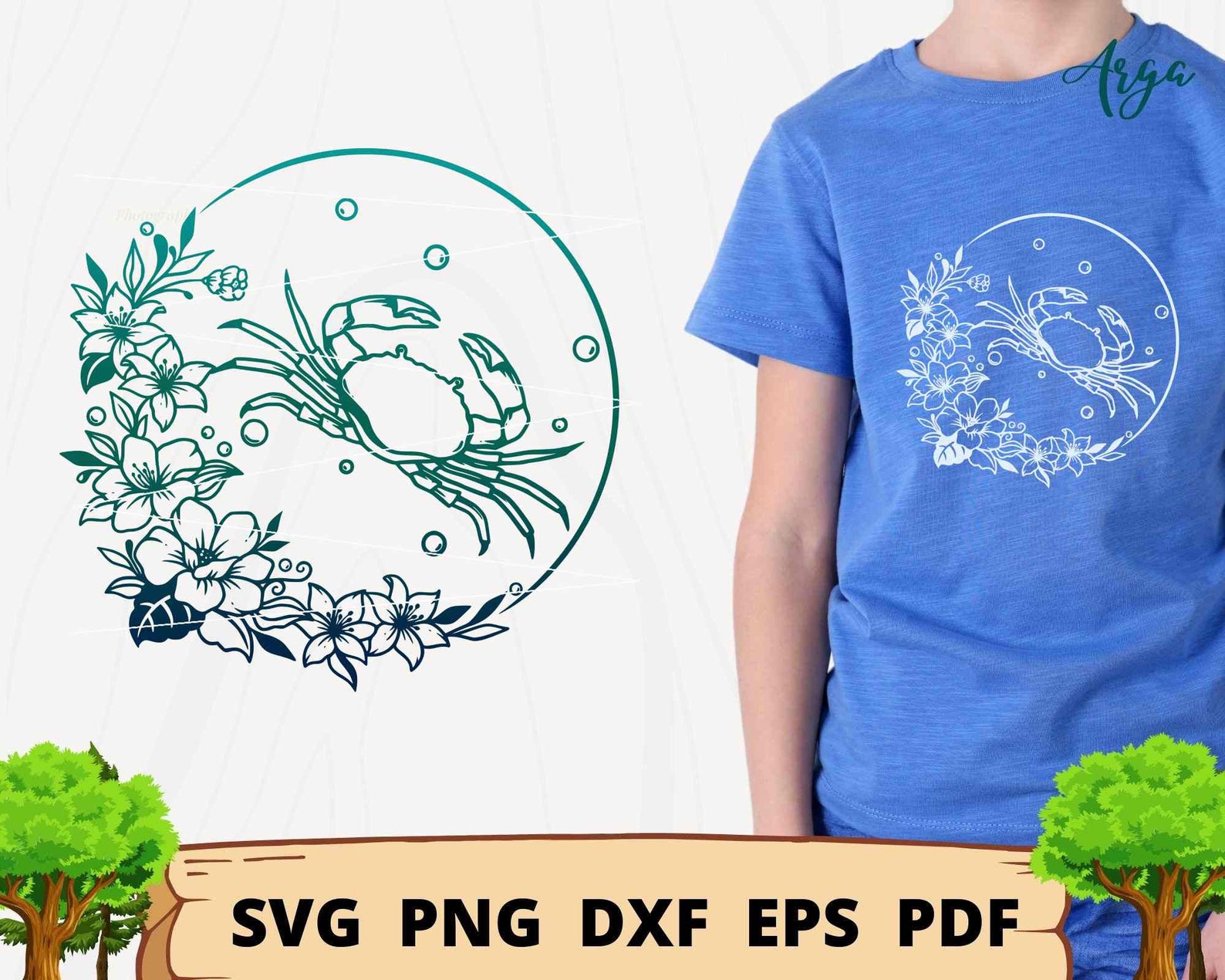 Flower Crab Svg Crab With Flower Svg File Sea Crab Svg Crab - Etsy