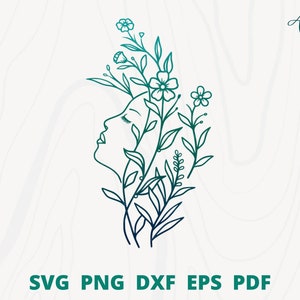 Floral Face Svg File, Woman With Flower, Woman Face With Flower for ...