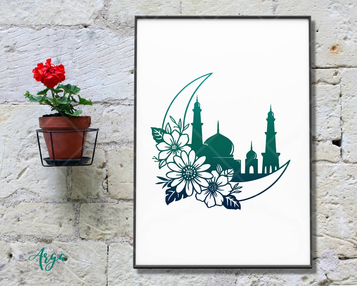 Mosque in Floral Moon Svg Floral Mosque Svg Islamic Svg | Etsy