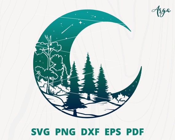 Forest on the Moon Forest Scene Svg Crescent Moon Svg Night - Etsy