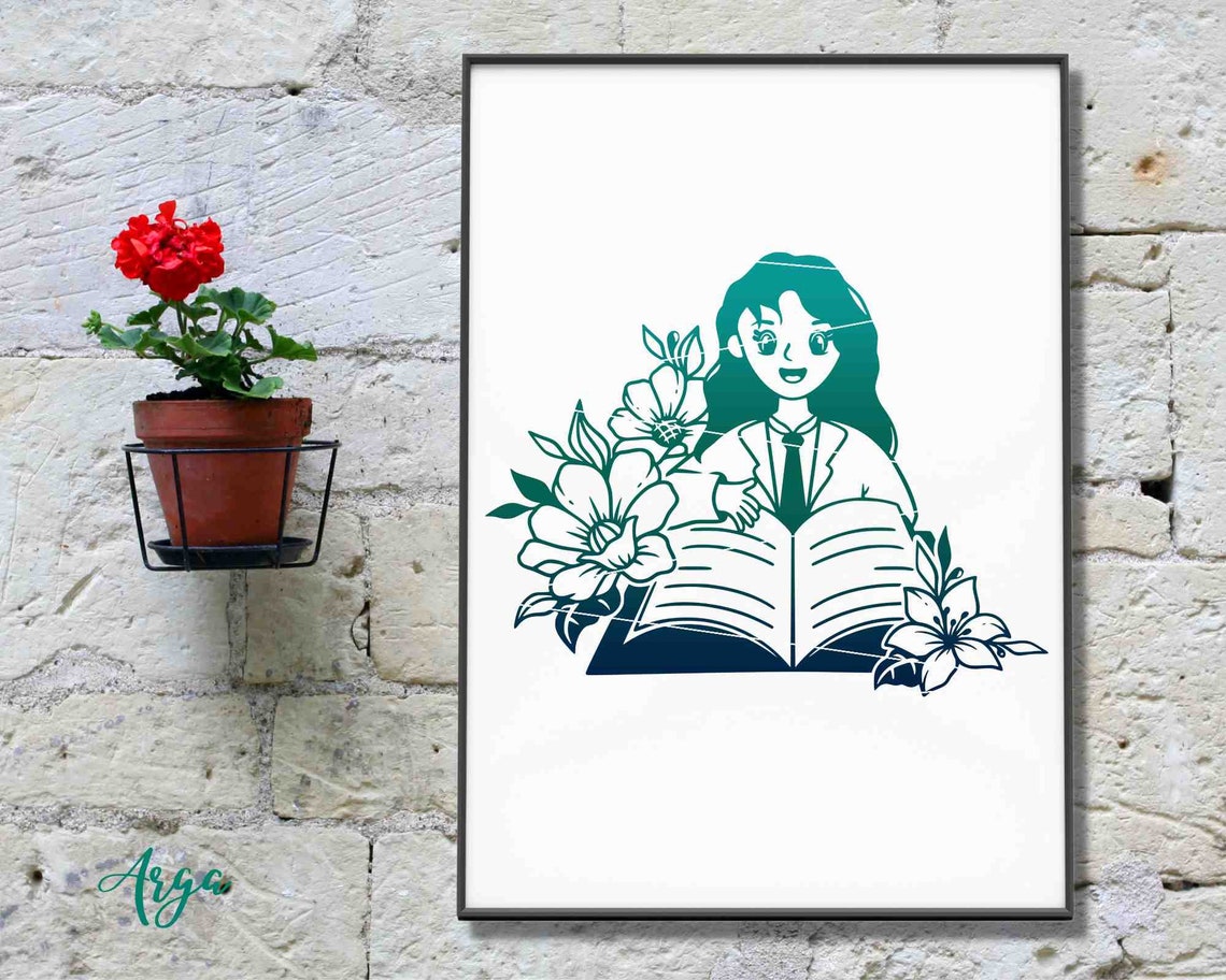 Student Svg Girl Reading a Book Svg Reading Svg Book Svg - Etsy