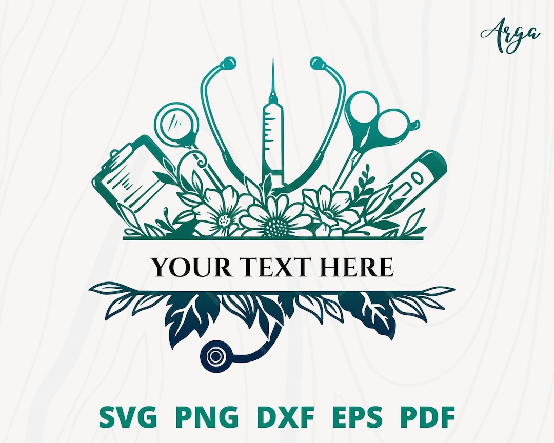 Split Monogram Nurse Floral Frame Svg, Nurse and Doctor Name Tag ...