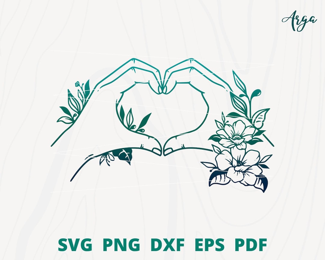 Floral Finger Heart Svg, Hand Heart Svg, Heart Svg, Love Symbol Svg ...