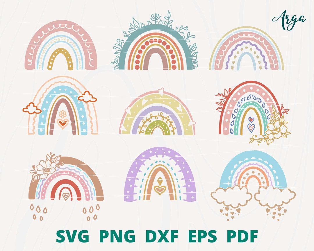 Rainbow Svg Bundle, Boho Rainbow Svg, Rainbow Svg, Rainbow With Flower ...