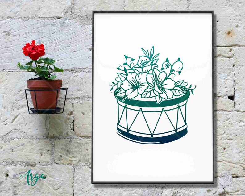 Drum With Flower Svg, Drum Wall Decor, Music Instrument Svg, Drum Png ...