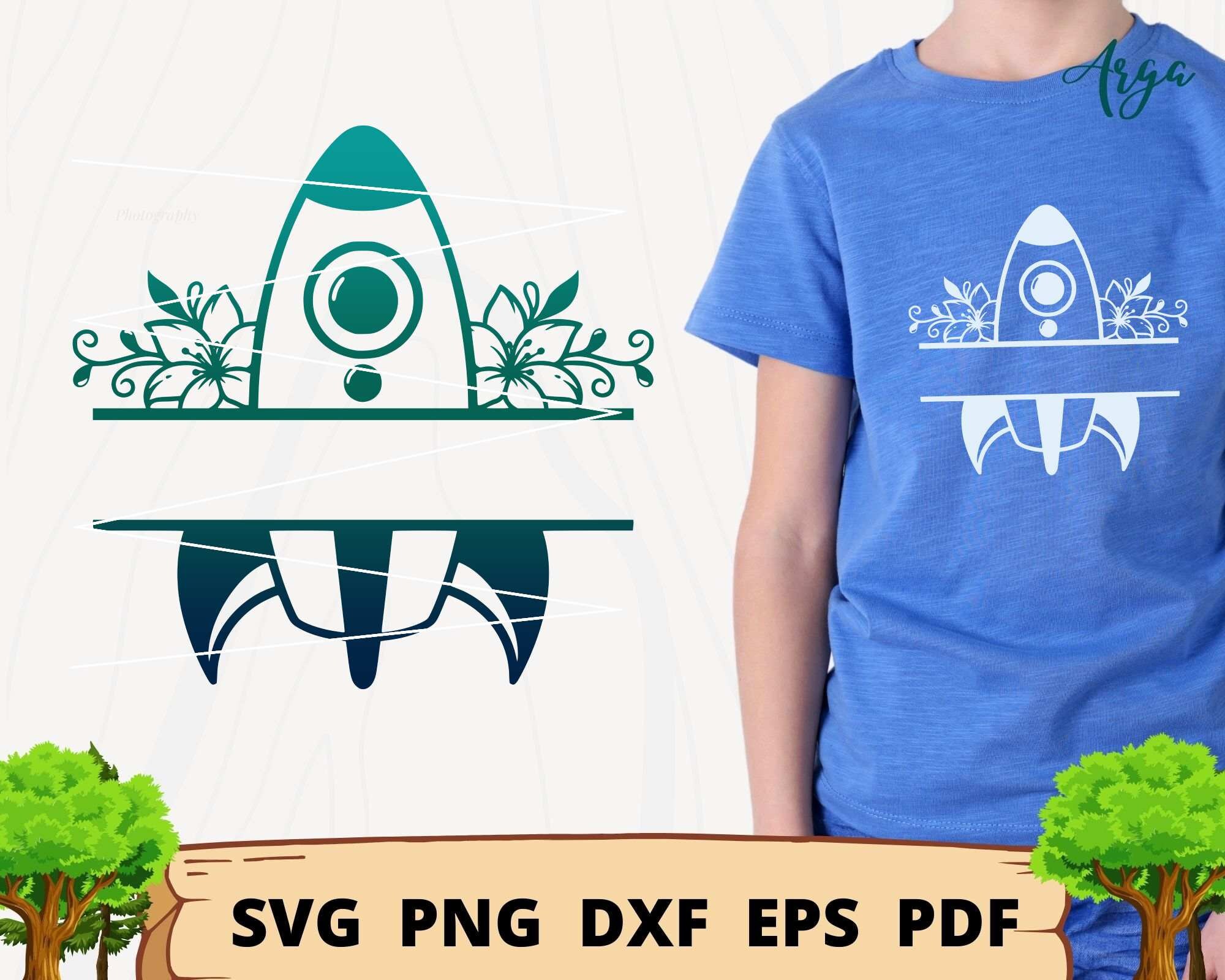 Split Monogram Rocket Svg, Space Rocket With Flower Svg, Rocket Svg ...