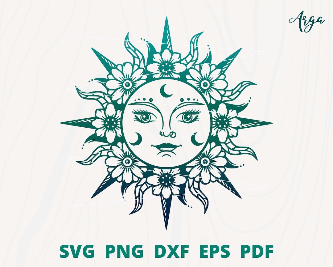 Flower Sun Svg, Sun Face Svg, Sun Svg, Celestial Sun Svg, Mystical Sun ...