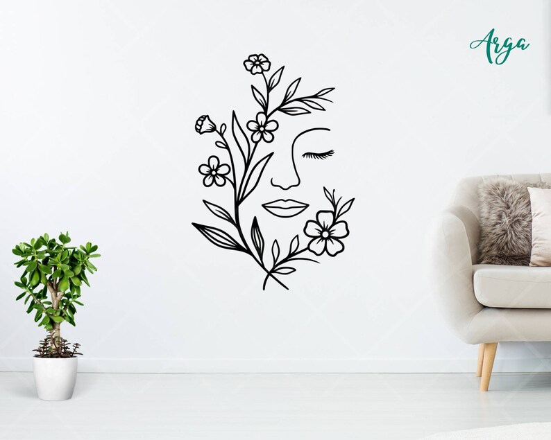 Floral Face Line Art Svg Woman With Flower Woman Face With - Etsy
