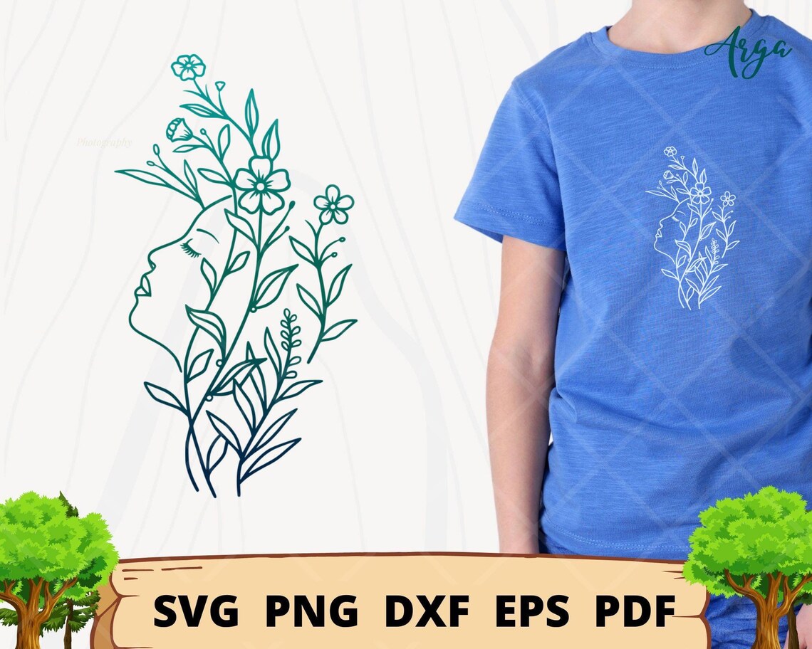 Floral Face Svg File Woman With Flower Woman Face With - Etsy