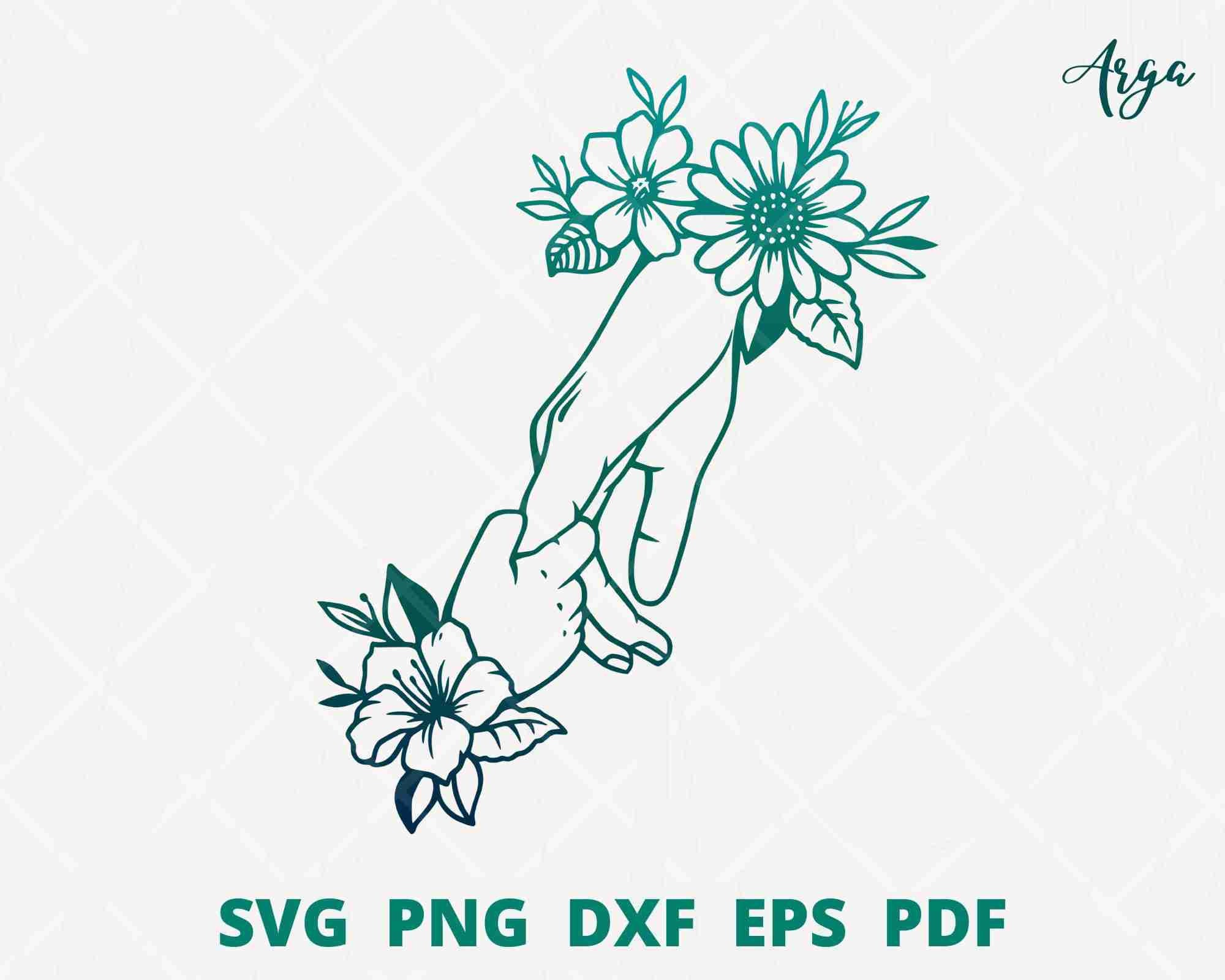 Hand Outline With Flowers Svg, Mom and Child Svg, Mom and Baby Svg ...