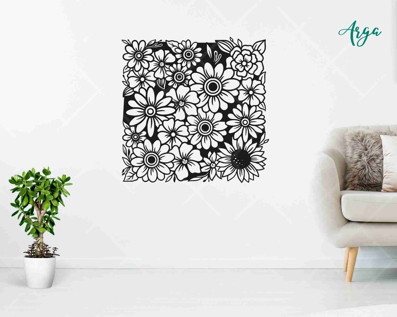 Square Flowers Svg Floral Square Svg Rectangle Flowers for | Etsy
