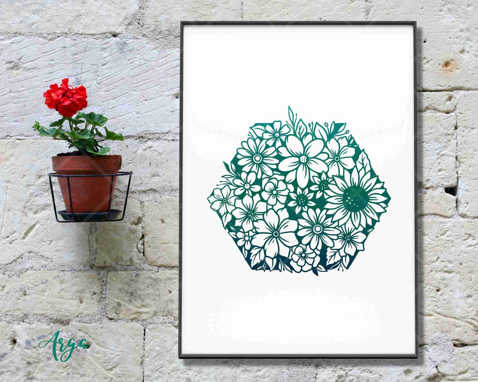 Hexagonal Flowers Svg Geometric Flower Svg Flowers Wall | Etsy