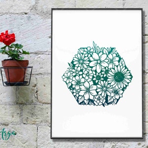 Hexagonal Flowers Svg, Geometric Flower Svg, Flowers Wall Decoration ...