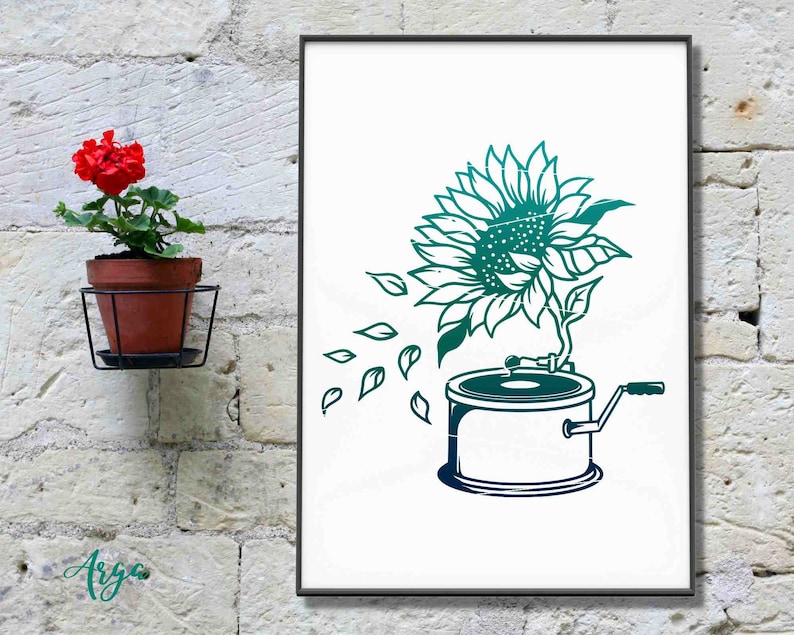 Sunflower Svg, Gramophone Svg, Sunflower Gramophone, Phonograph Svg ...