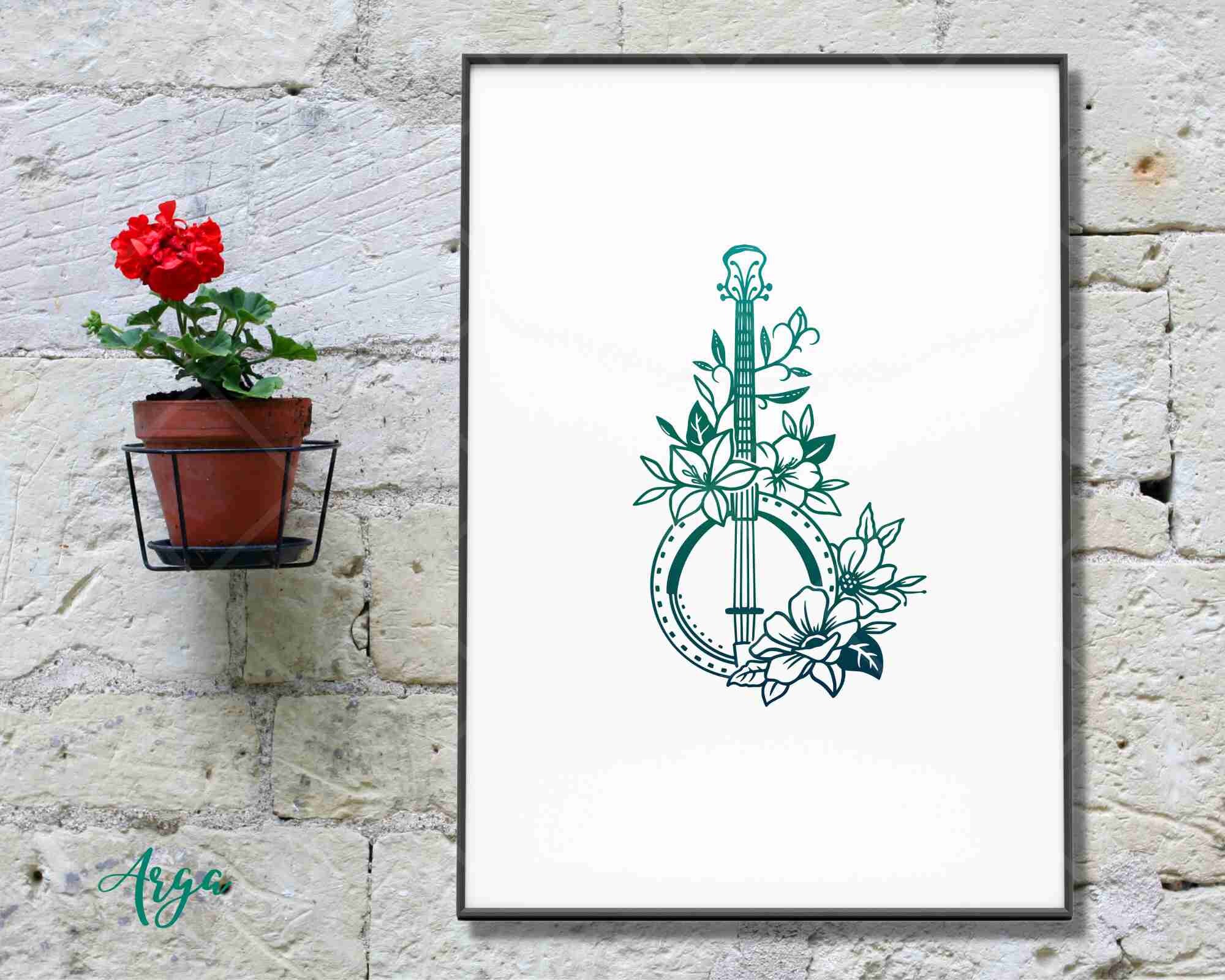 Banjo SVG Floral Banjo Svg Banjo Wall Decor Music | Etsy UK