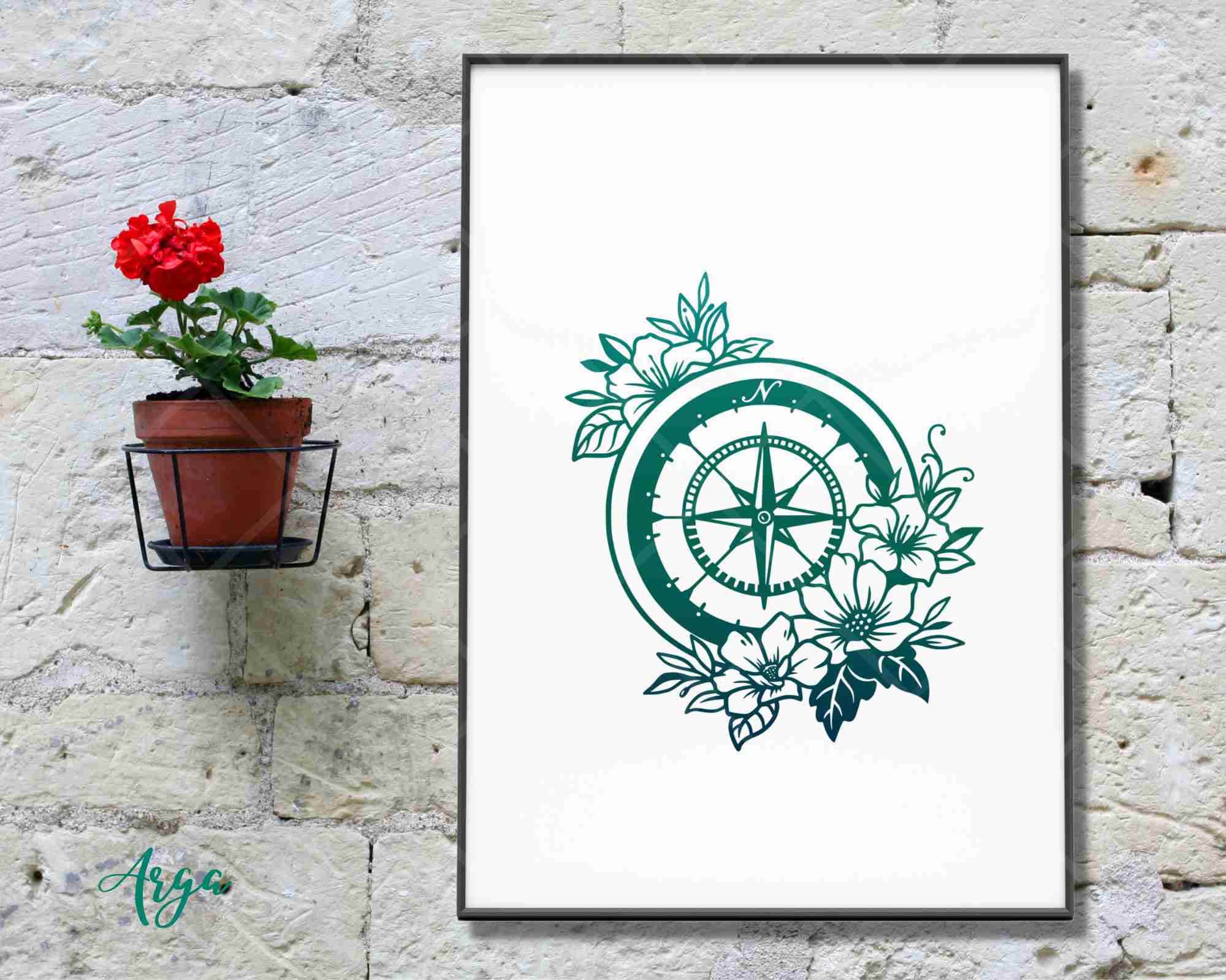 Compass Svg Compass With Flower Svg Compass Rose Svg | Etsy