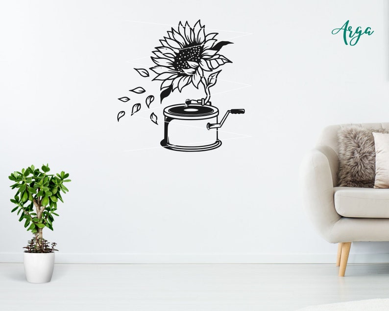 Sunflower Svg, Gramophone Svg, Sunflower Gramophone, Phonograph Svg ...
