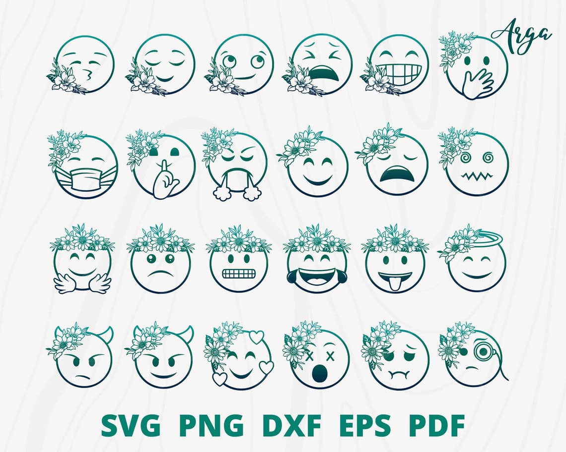 44 Emoticon Bundle SVG, Floral Emoji Svg, Floral Emoticon Svg, Emoji ...