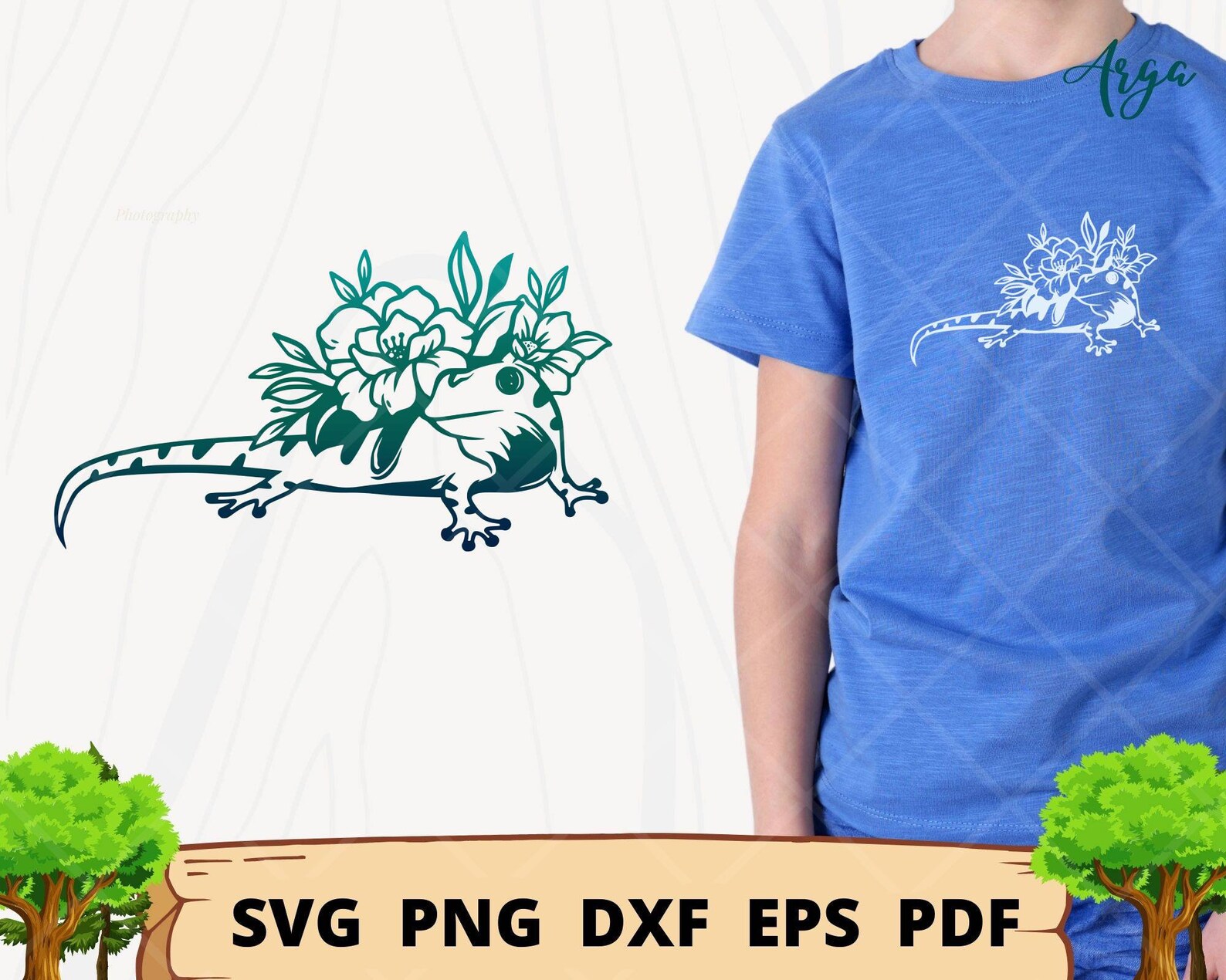 Floral Gecko Svg, Lizard With Flower Svg, Gecko Svg, Floral Lizard Svg ...