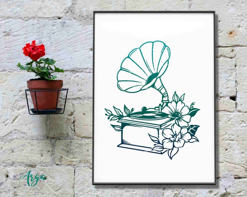 Gramophone Svg Flower Gramophone Floral Phonograph Svg - Etsy