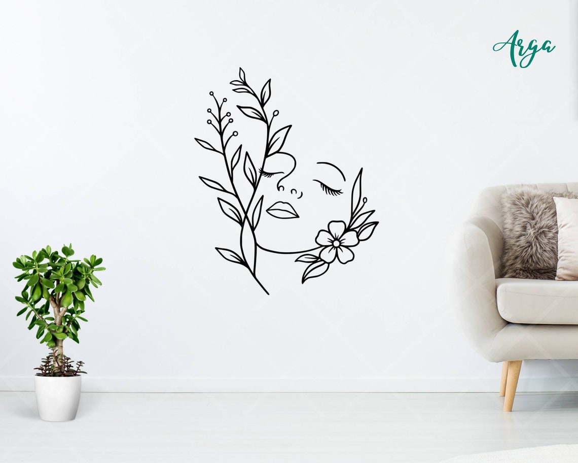 Floral Woman Face Svg Woman With Flower Woman Face With - Etsy