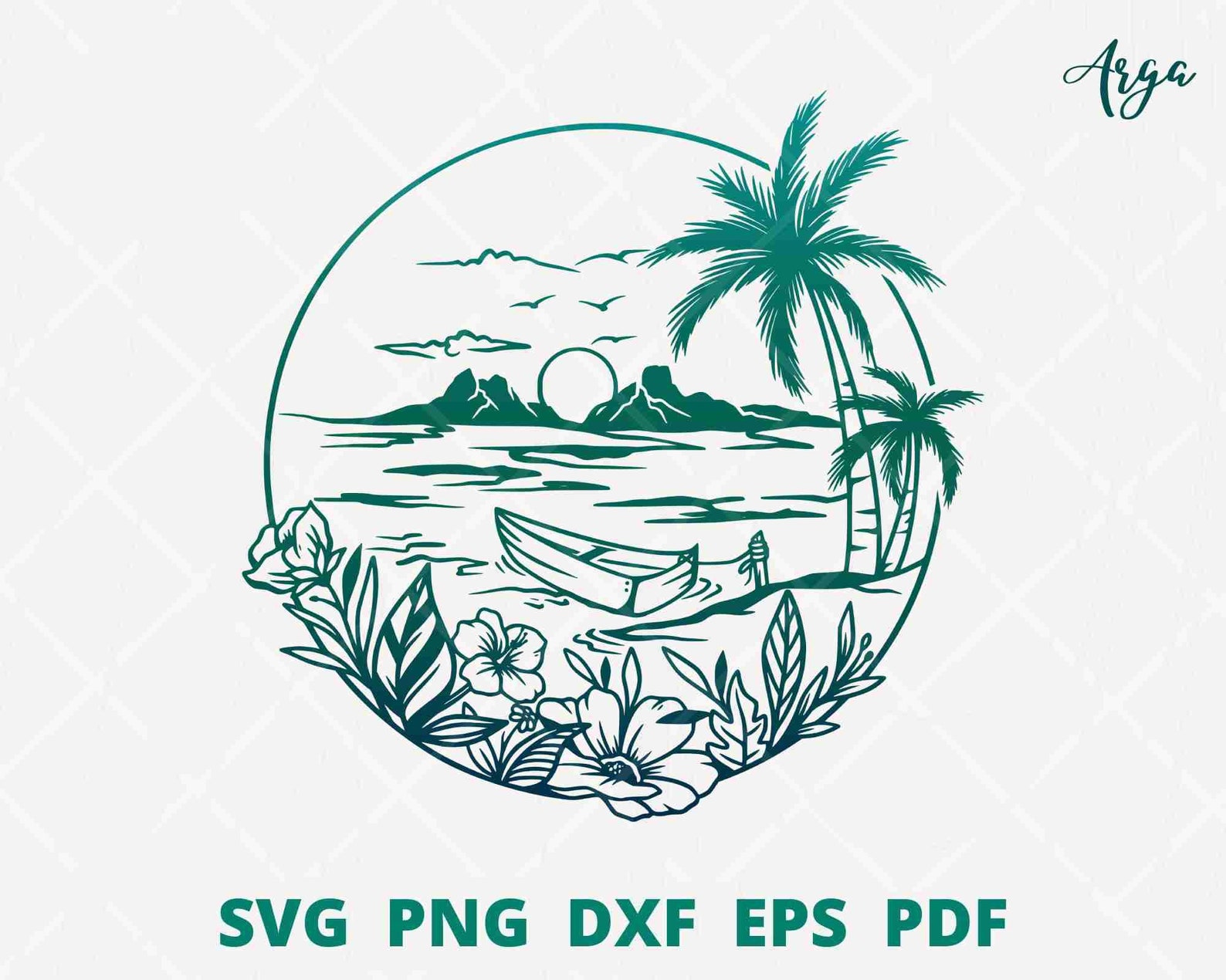 Beautiful Island With Wooden Boat SVG Island Scene Svg Beach - Etsy
