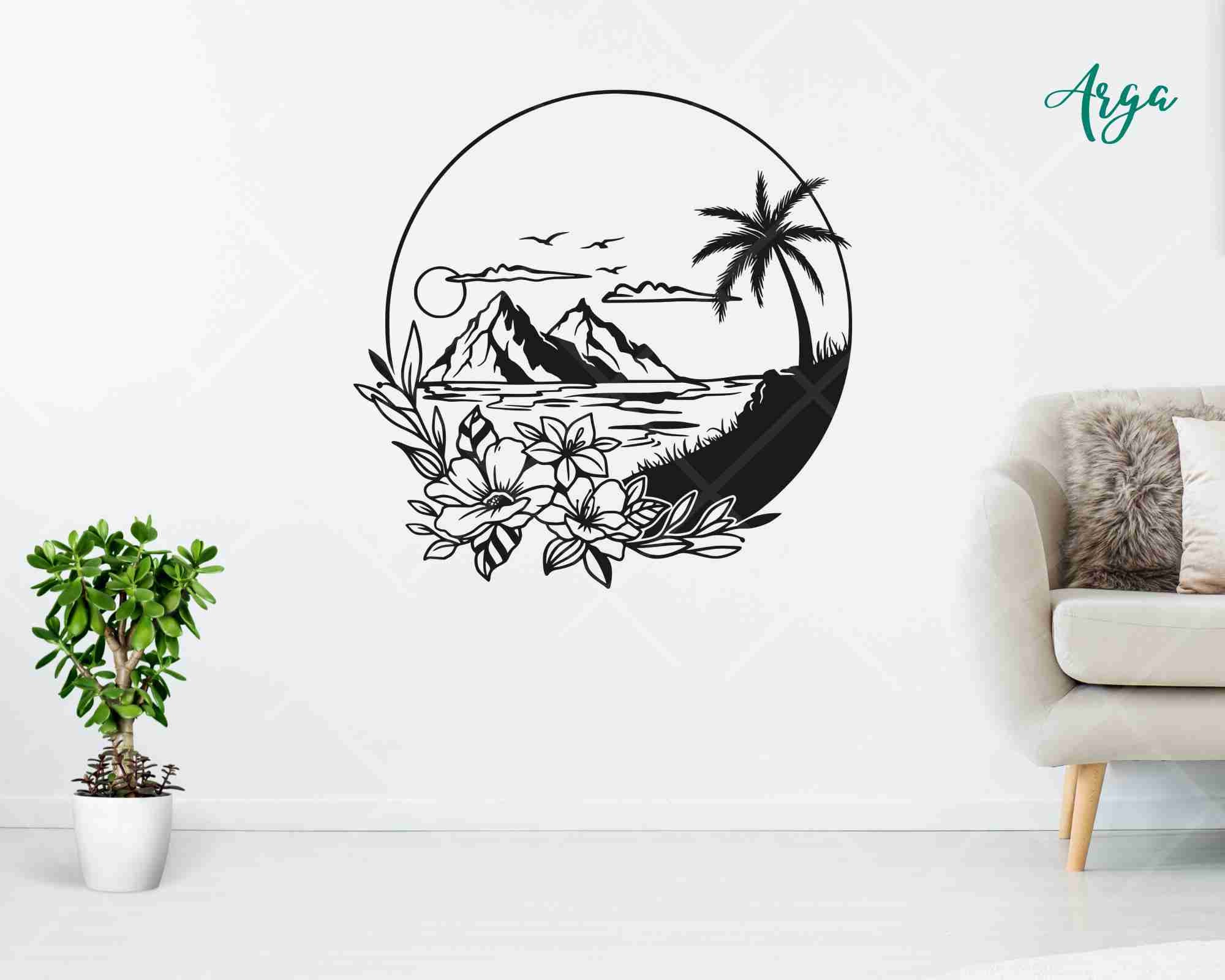 Island Svg Floral Beach SVG Beach Scene Svg Tropical Beach - Etsy