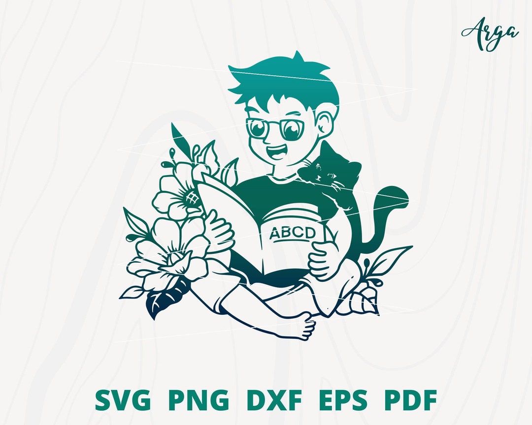 Boy Reading Book Svg, Reading Svg, Book Svg, Book Lover Svg, Flower ...