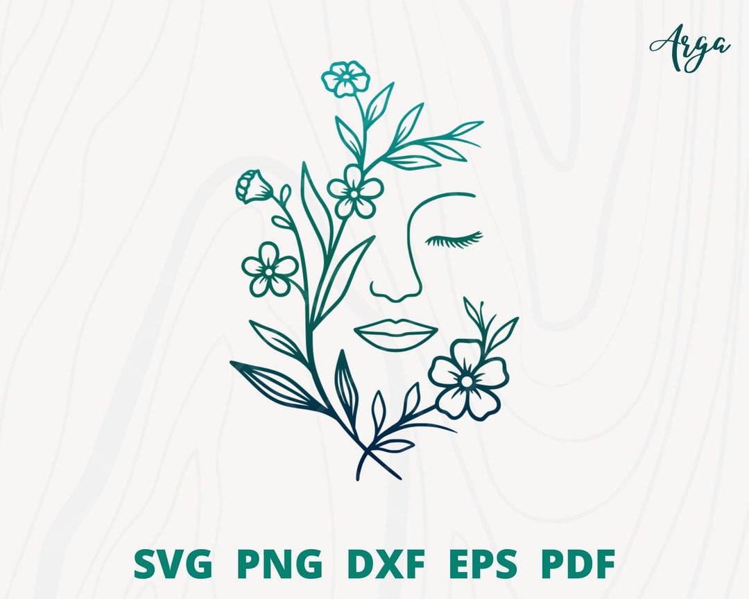 Floral Face Line Art Svg, Woman With Flower, Woman Face With Flower for ...