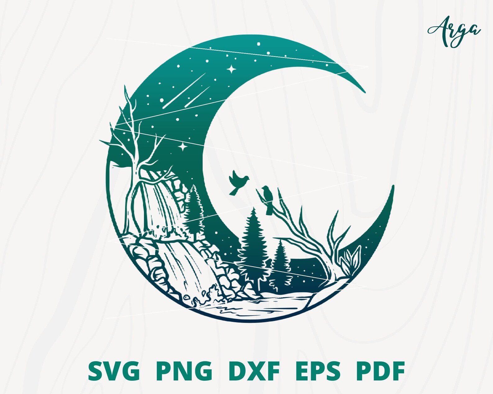 Waterfall on the Moon Svg Crescent Moon Svg Waterfall Scene - Etsy